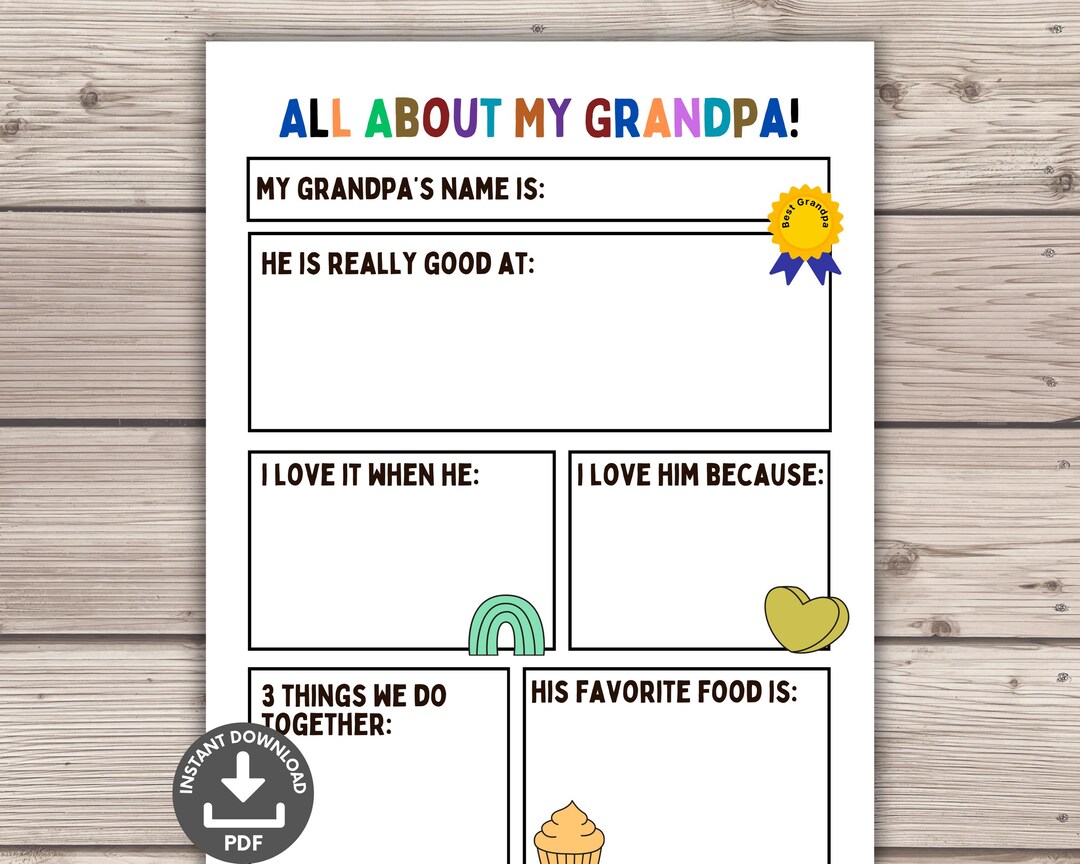 All About My Grandpa, Grandparents Day Printable, Gifts for Grandfather ...