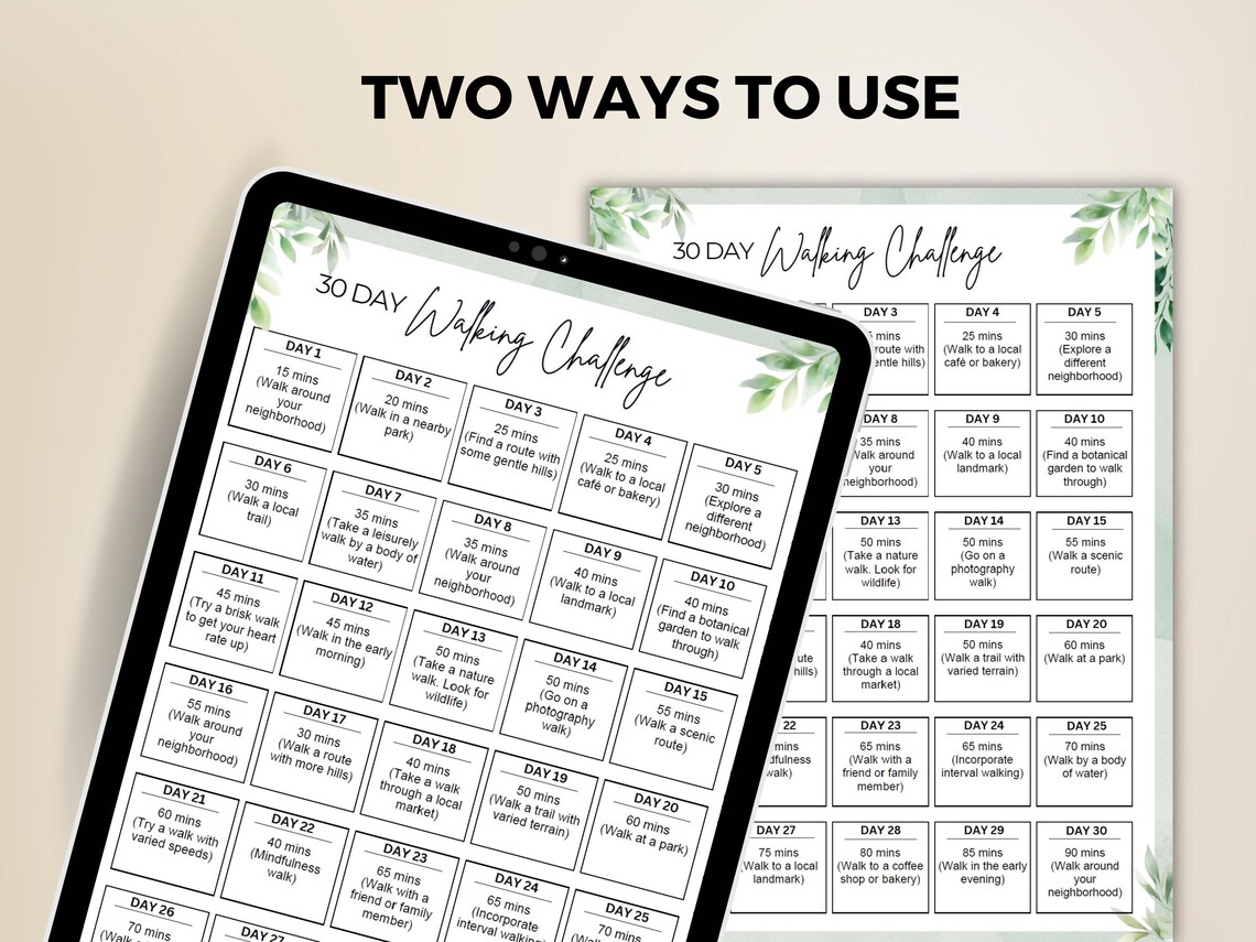 30-day Walking Challenge Editable PDF, Printable Walking Planner ...