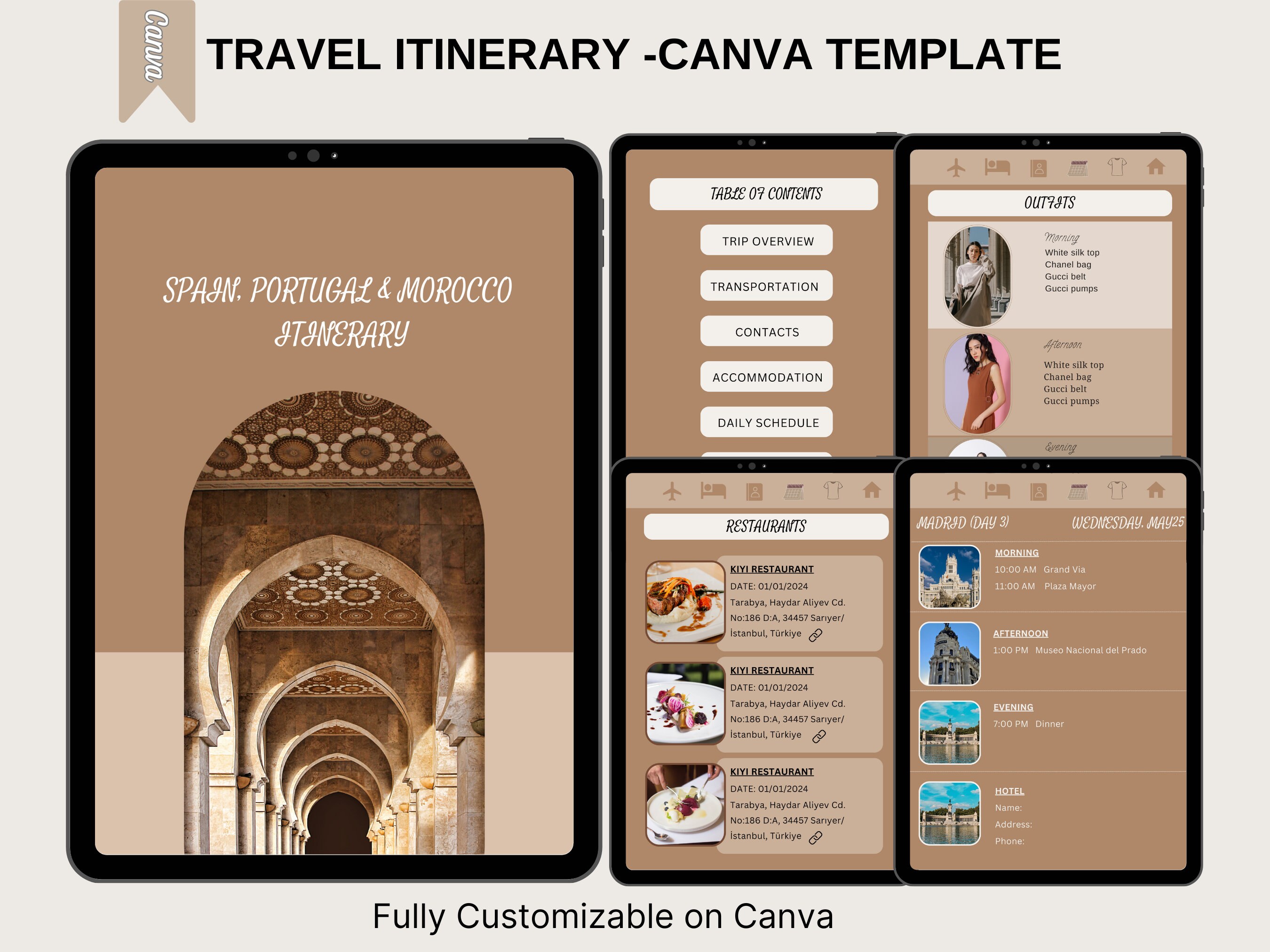 Digital Travel Itinerary Template, Modern Aesthetics Trip Planner ...