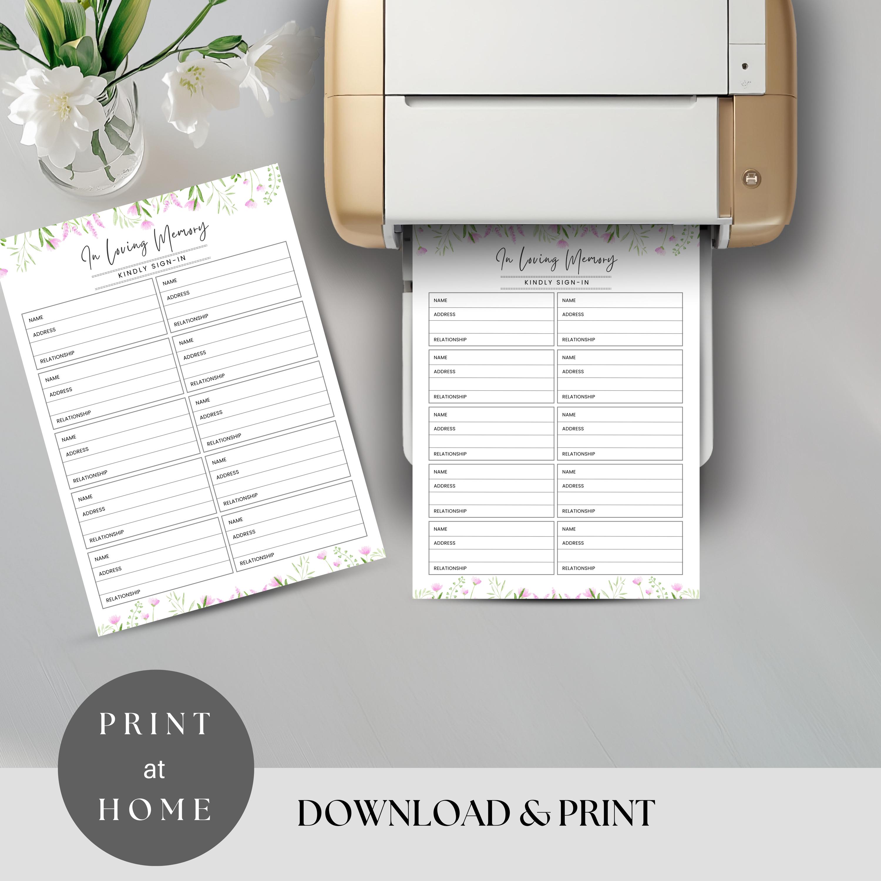 Printable Funeral Guest Book Sign in Sheet, Guest List for Celebration ...