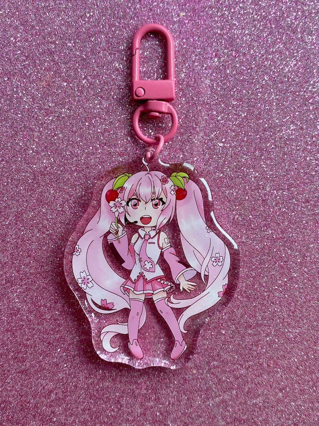 Sakura Miku Kawaii Pink Keychain Cherry Blossom Vocaloid - Etsy