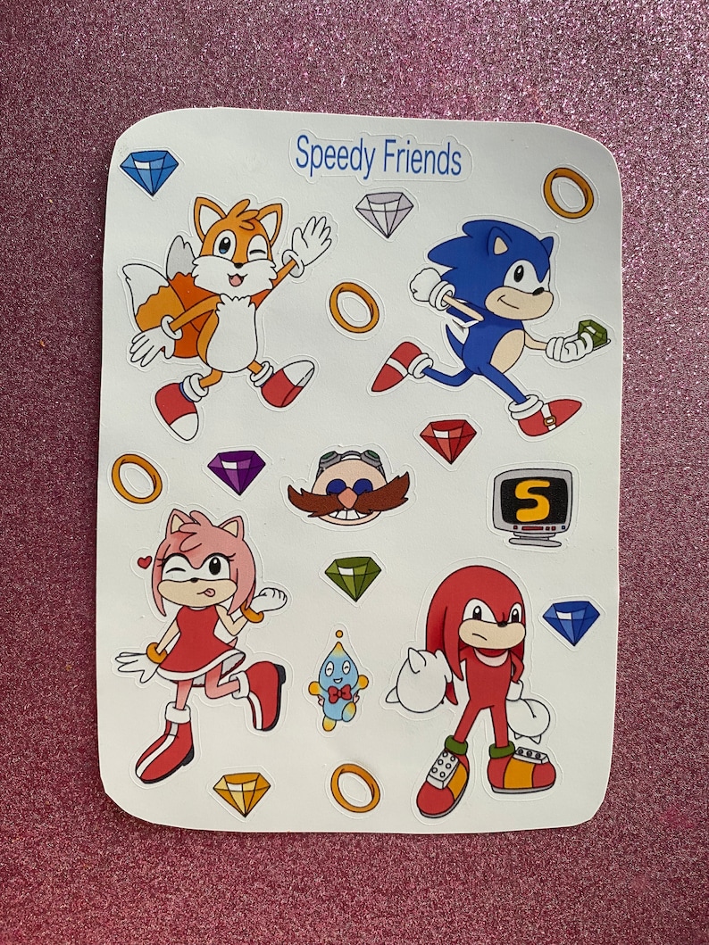 Sonic the Hedgehog Inspired Sticker Sheet Amy Knuckles Tails Eggman - Etsy
