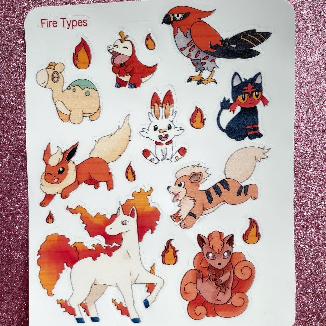 Fire Type Inspired Sticker Sheet Cute Animals Pyro Kawaii Pocket ...