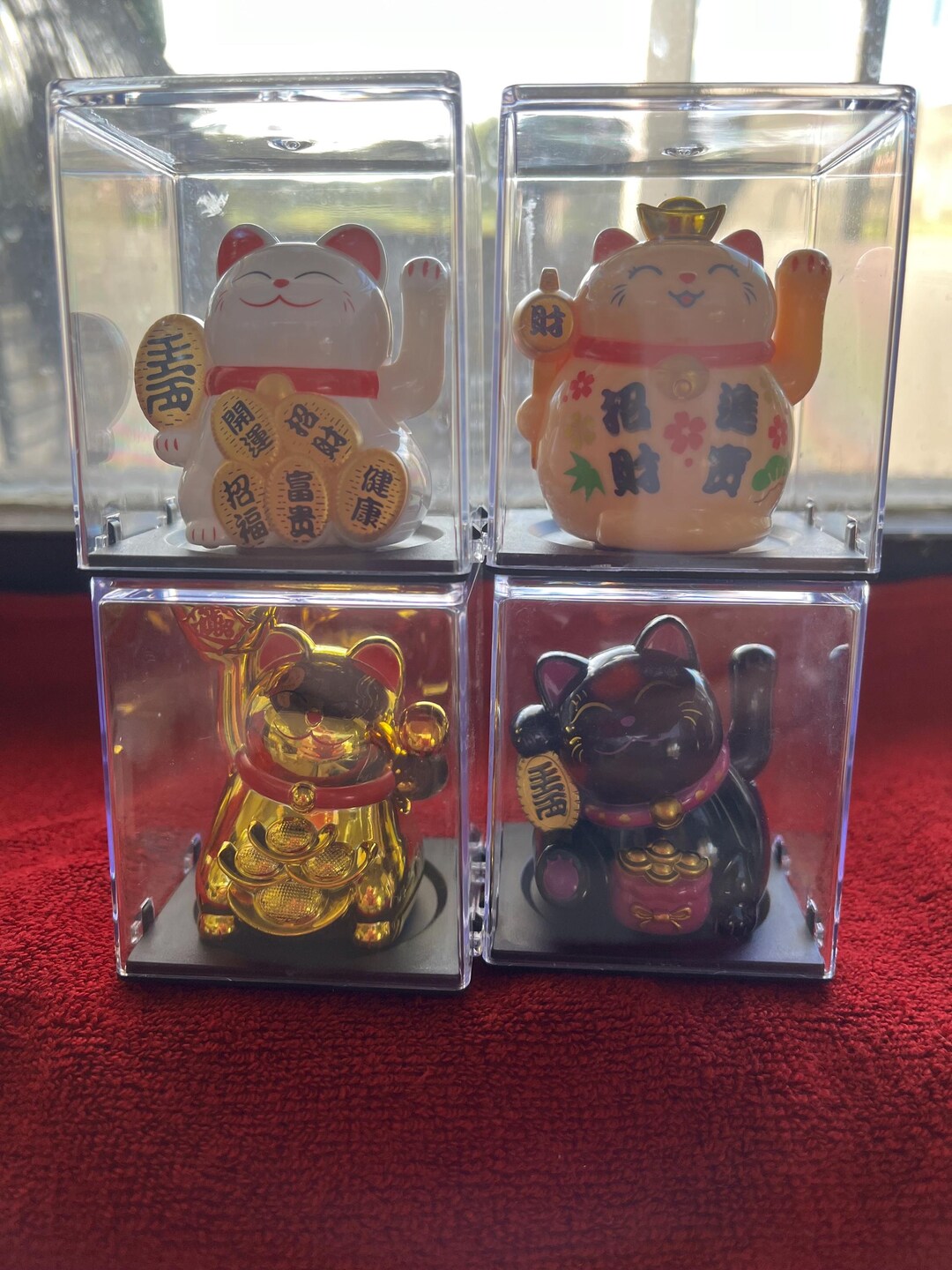 Set of 4 Lucky Japanese 2 Inch Cat Shaking Hand Fortune Money Cat Solar ...