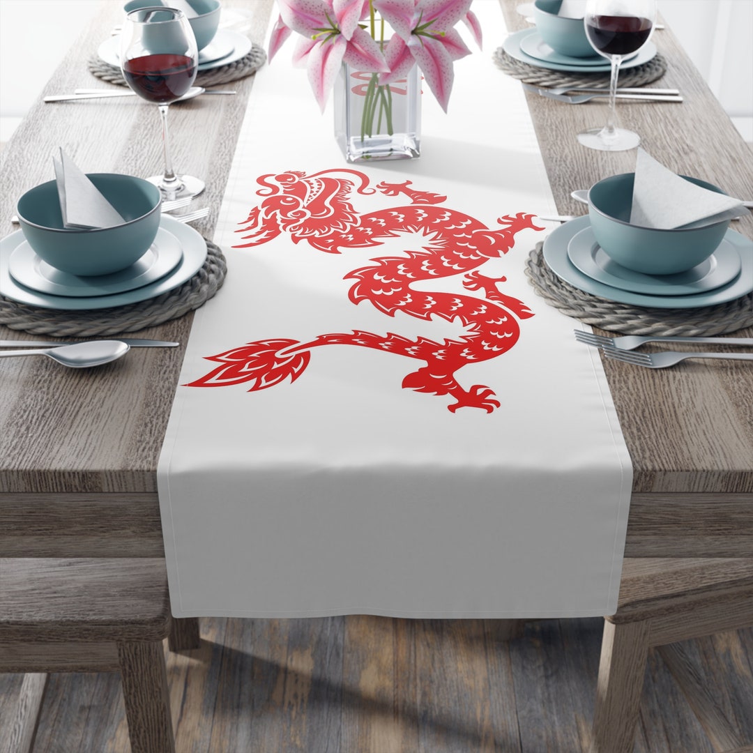 Lucky Dragon Table Runner cotton, Poly - Etsy