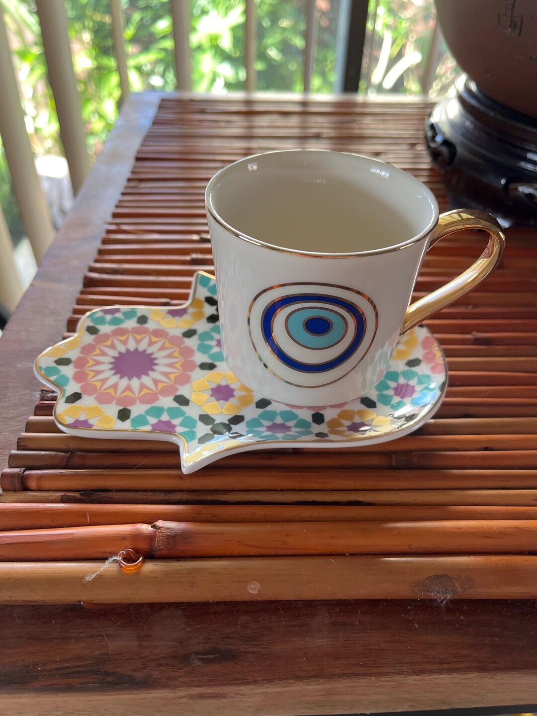 Evil Eye Hamsa Hand Tea Cup and Saucer Set: Gold Rim Porcelain - Etsy