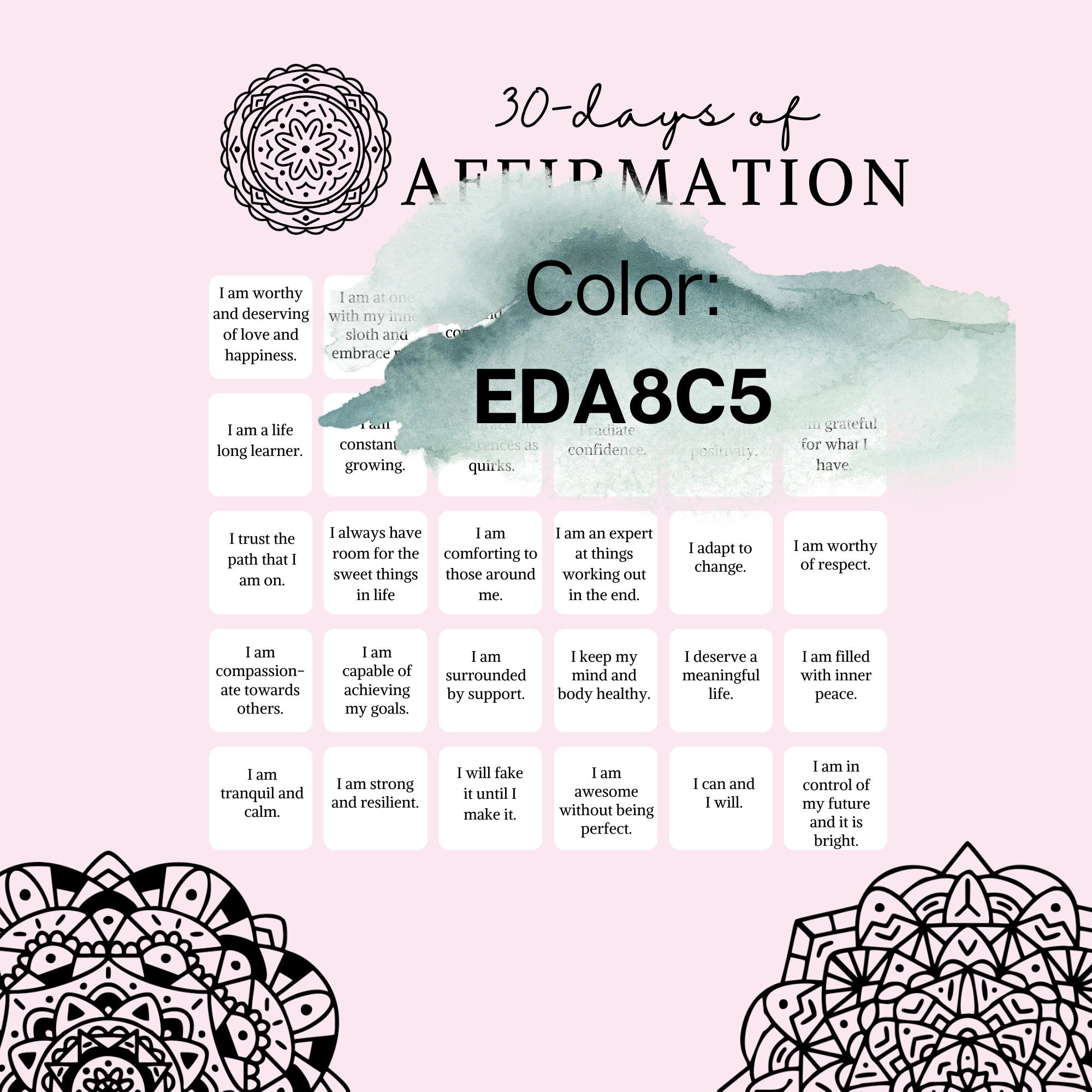 Customizable 30 Days of Affirmation Print - Etsy