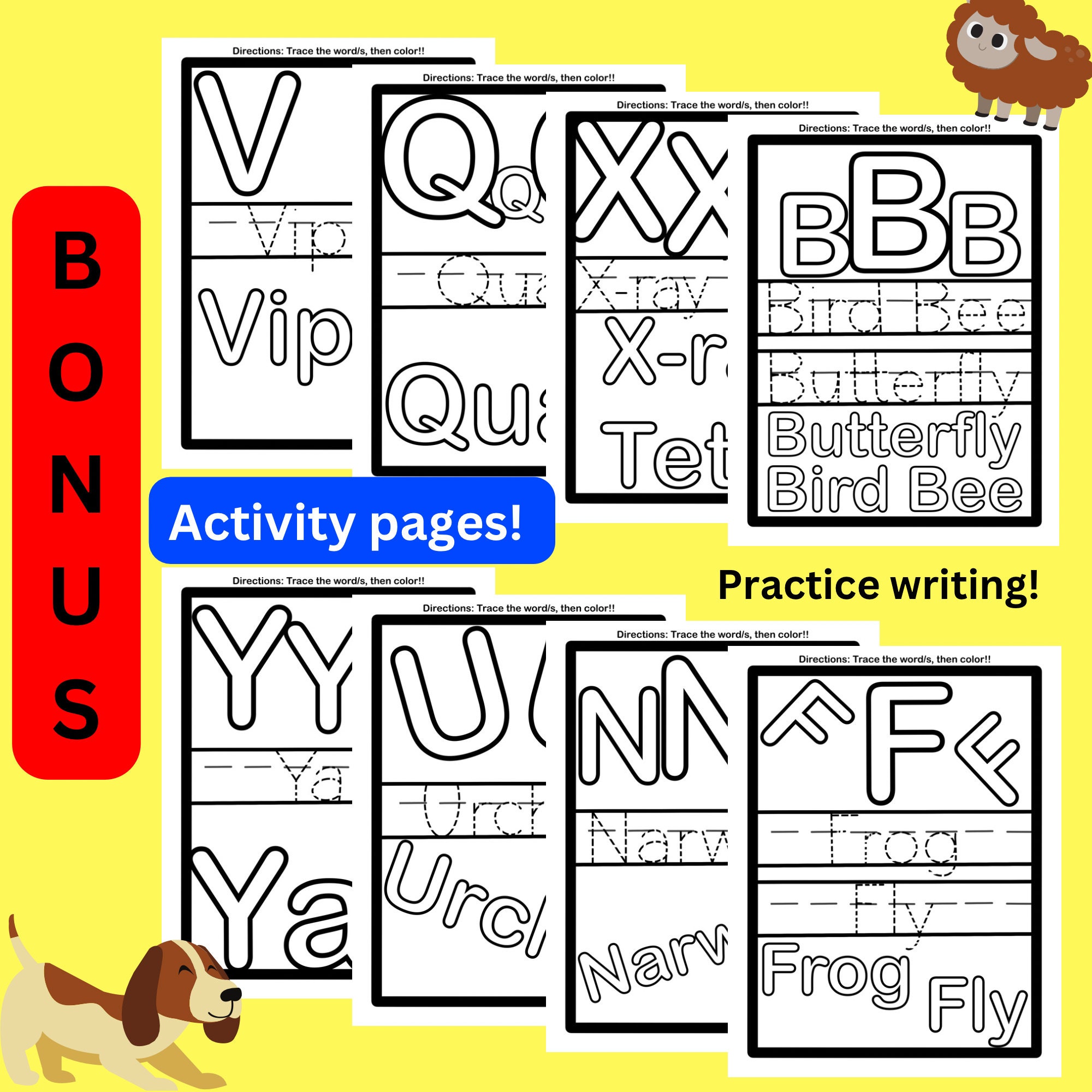 ABC Animals: Instant Download Digital Coloring and Activity Book for ...