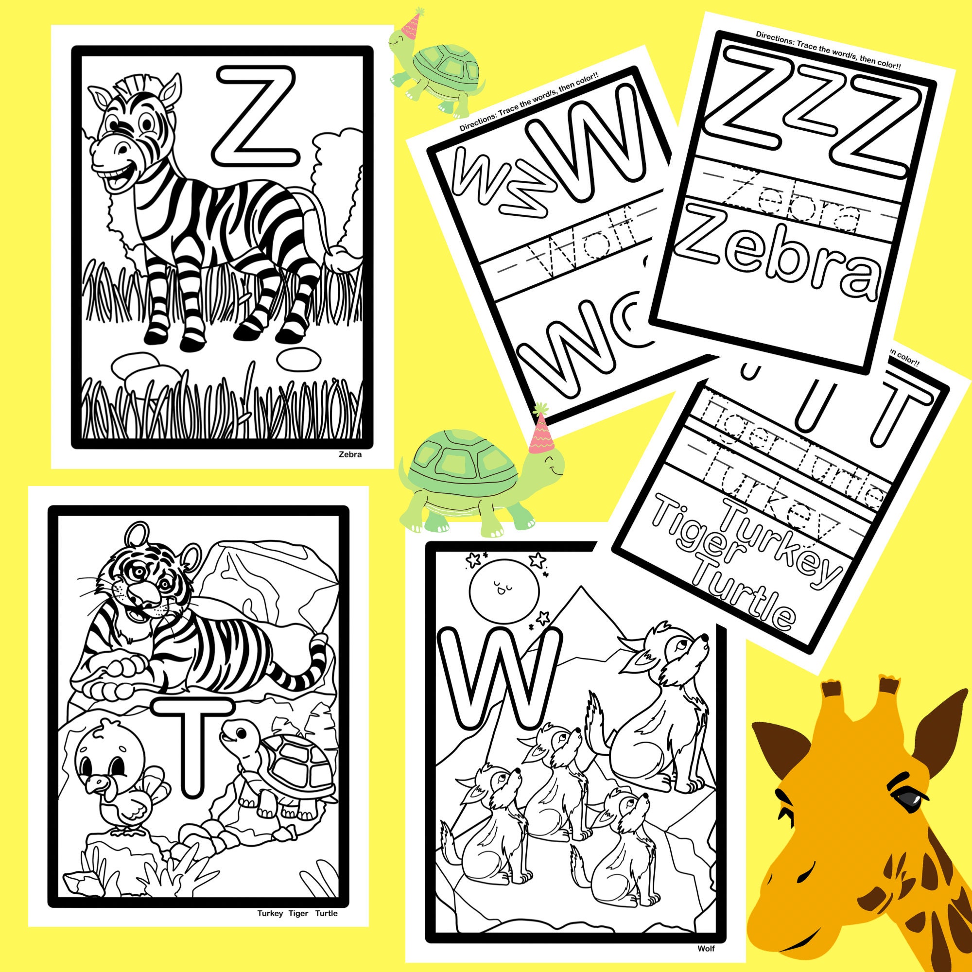 ABC Animals: Instant Download Digital Coloring and Activity Book for ...