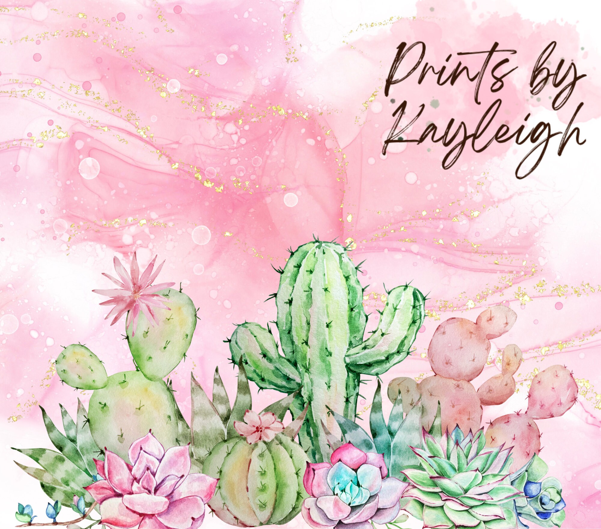 Pink Watercolor Cactus Succulent 20 Oz Skinny Sublimation Design - Etsy