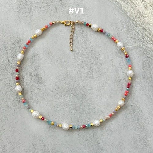 Mixed Color Beaded Necklace Pearl Beaded and Seed Bead - Etsy
