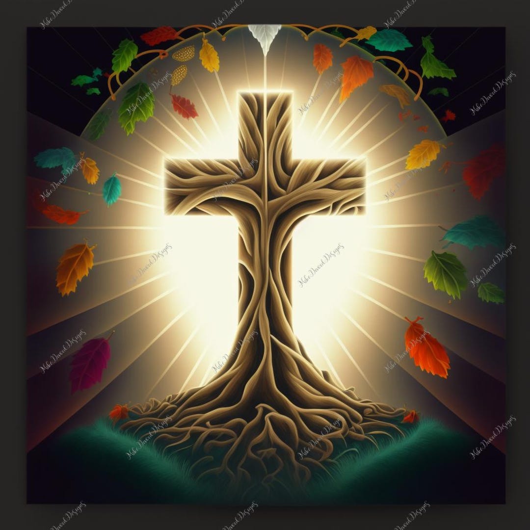 Cross and Tree of Life With Colorful Leaves - Etsy