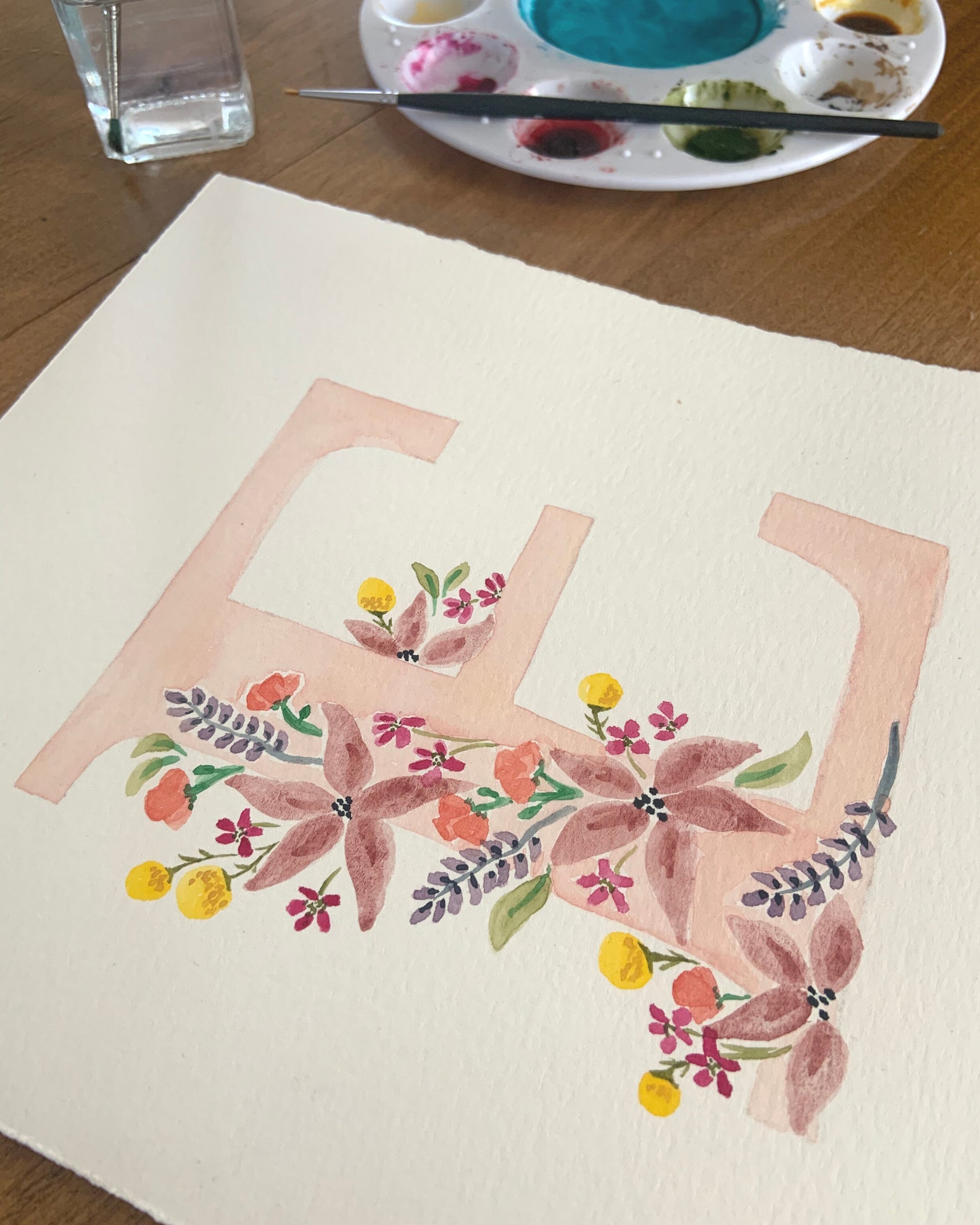 Custom Hand-painted Watercolor Letter (floral/geometric) - 8x10" - Etsy
