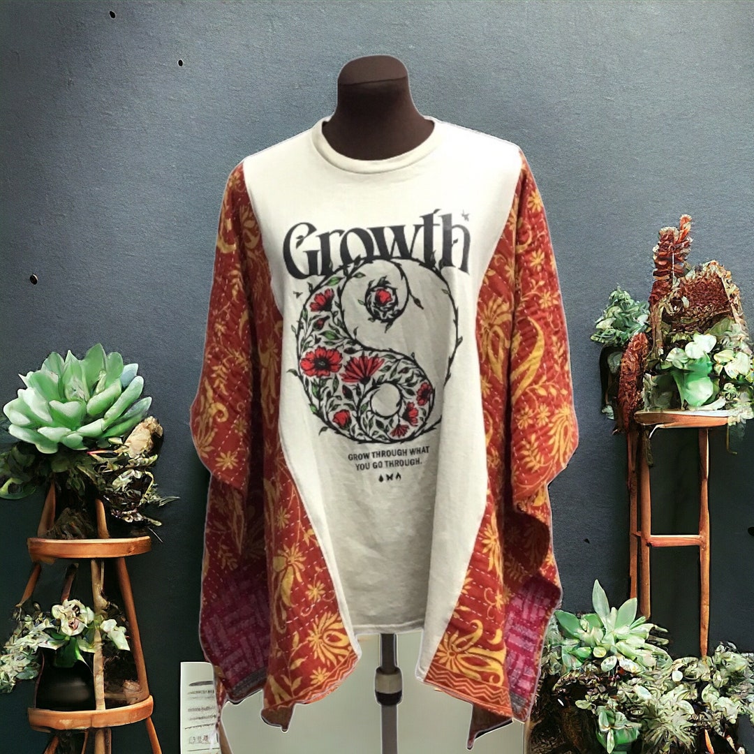 Grow Through What You Go Through Upcycled Graphic T-shirt Poncho Ruana ...