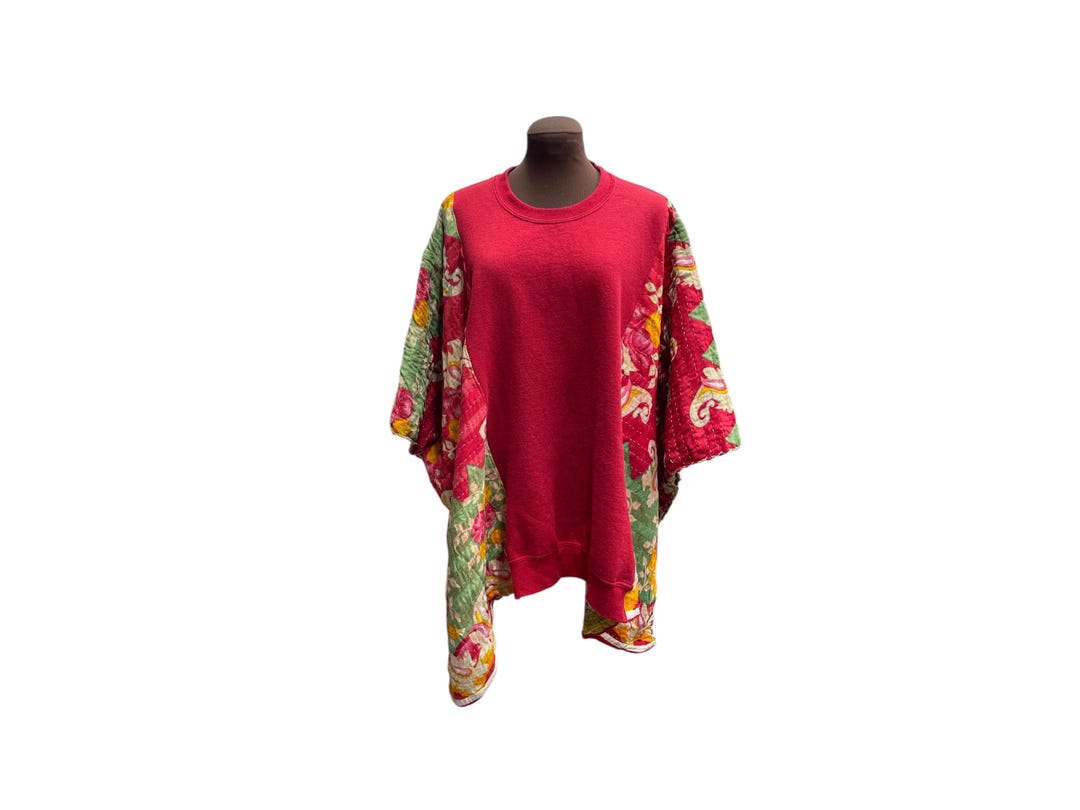Lady in Red Oversized Ruana With Rich, Deep Hues, and Bright Florals ...