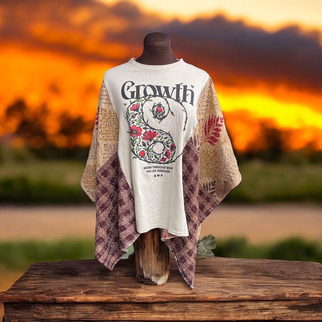 Grow Through What You Go Through Upcycled Graphic T-shirt Poncho Ruana ...