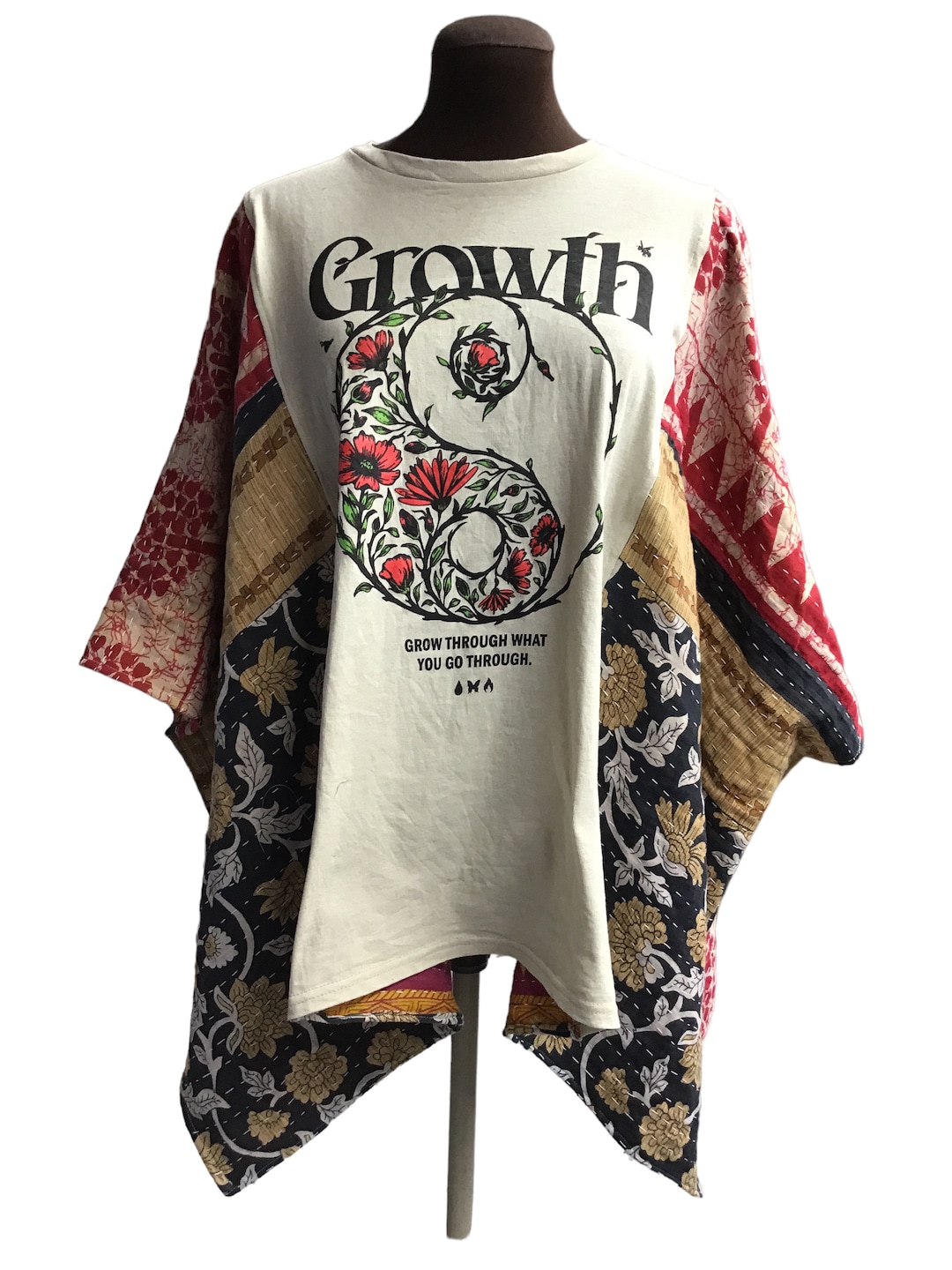 Grow Through What You Go Through Upcycled Graphic T-shirt Poncho Ruana ...