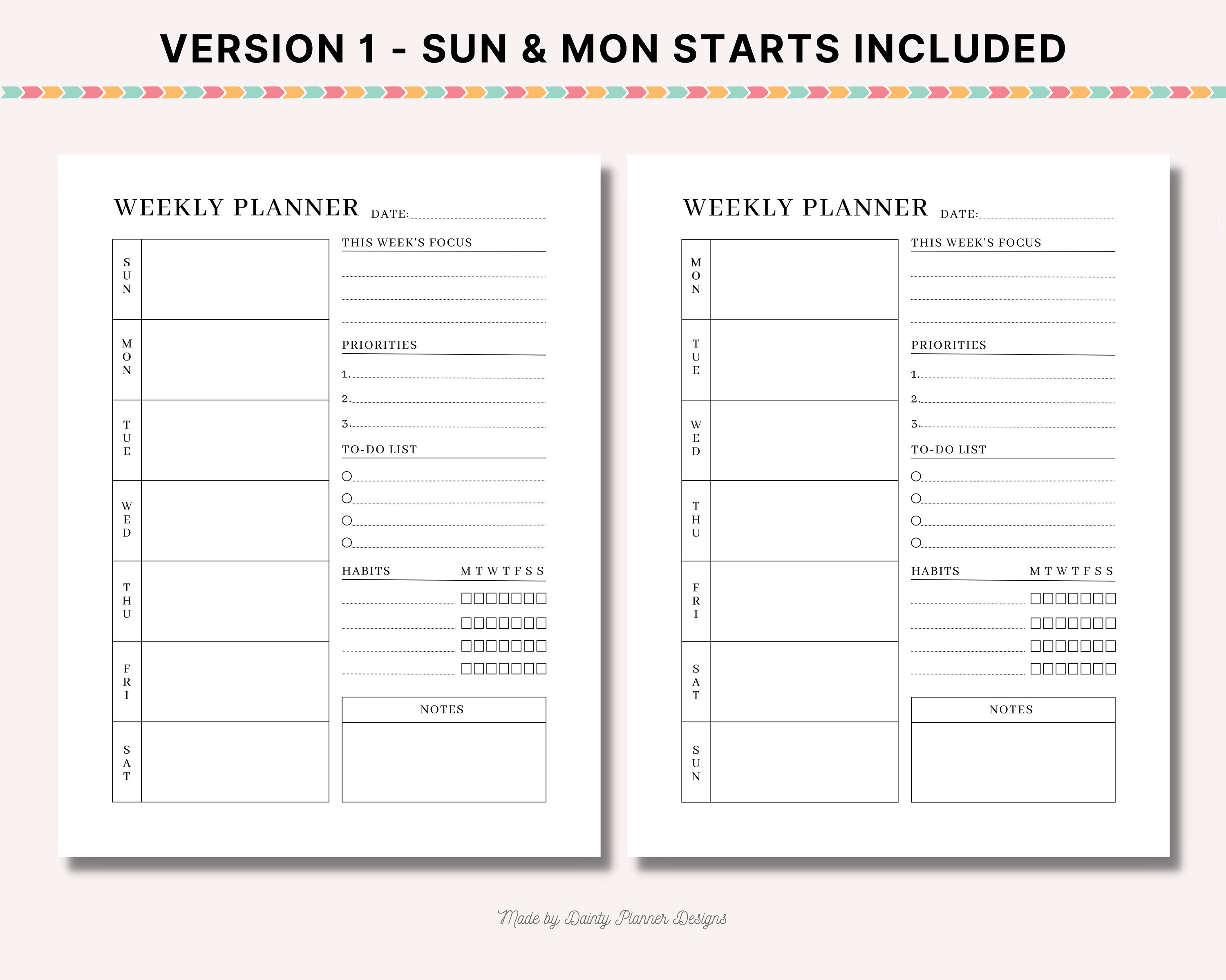 Minimalist Weekly Planner and Habit Tracker, Weekly to Do List ...