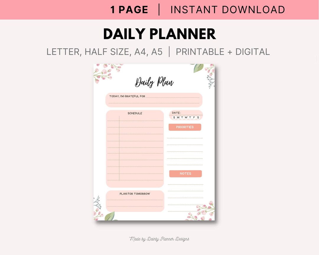 Pink Daily Hourly Printable/ Digital Planner, Aesthetic Planner, Daily ...