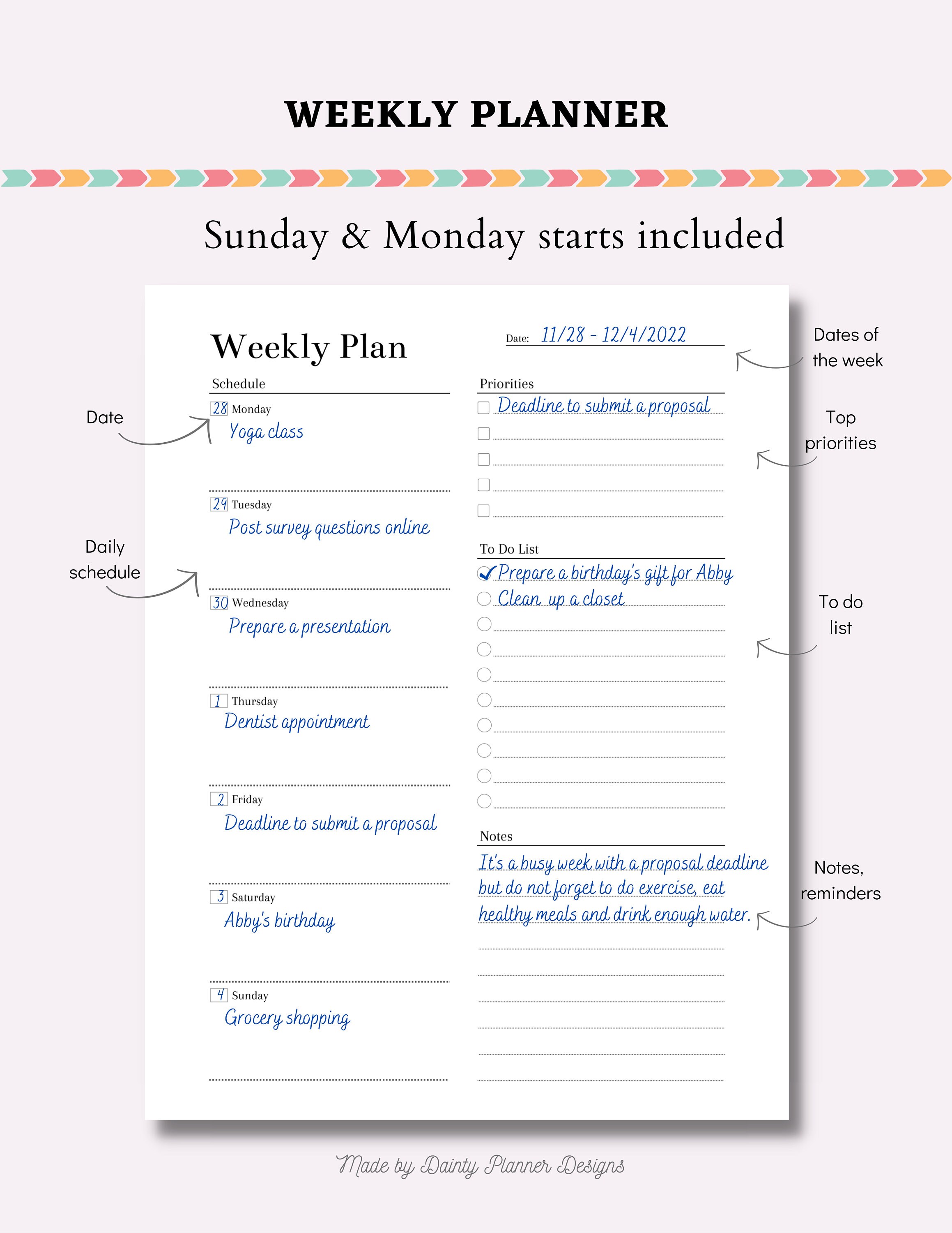 Weekly to Do List Printable & Digital, Minimalist Weekly Planner, Week ...