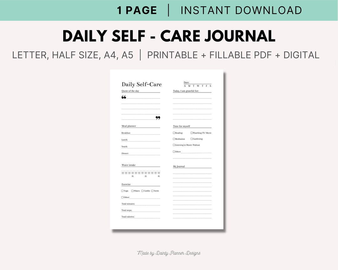 Self-care Planner, Selfcare Journal, Wellness Planner, Mindfulness ...