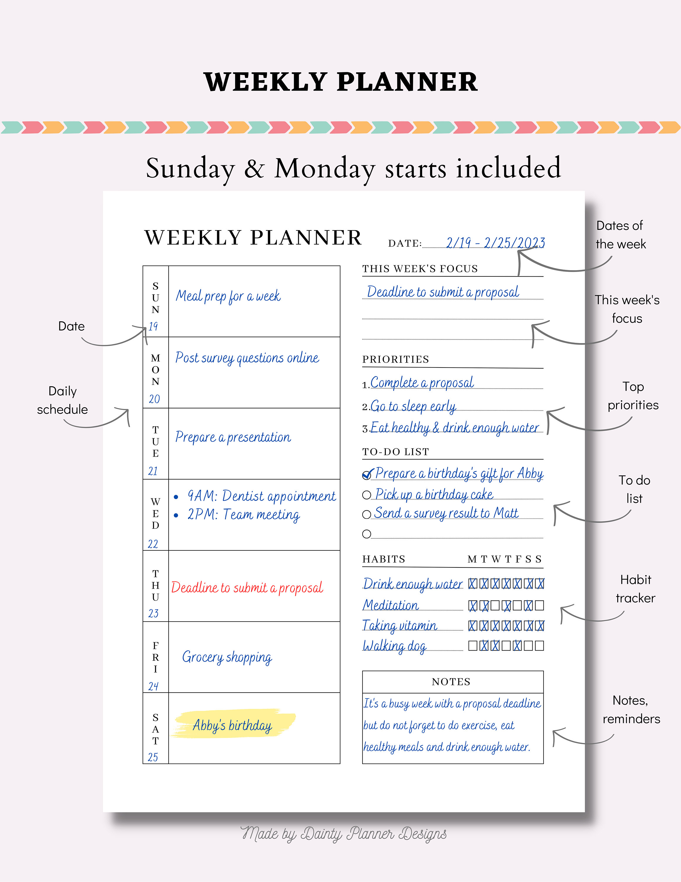 Minimalist Weekly Planner and Habit Tracker, Weekly to Do List ...