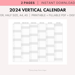 2024 Vertical Calendar | 2024 Printable Digital Yearly Monthly Daily ...