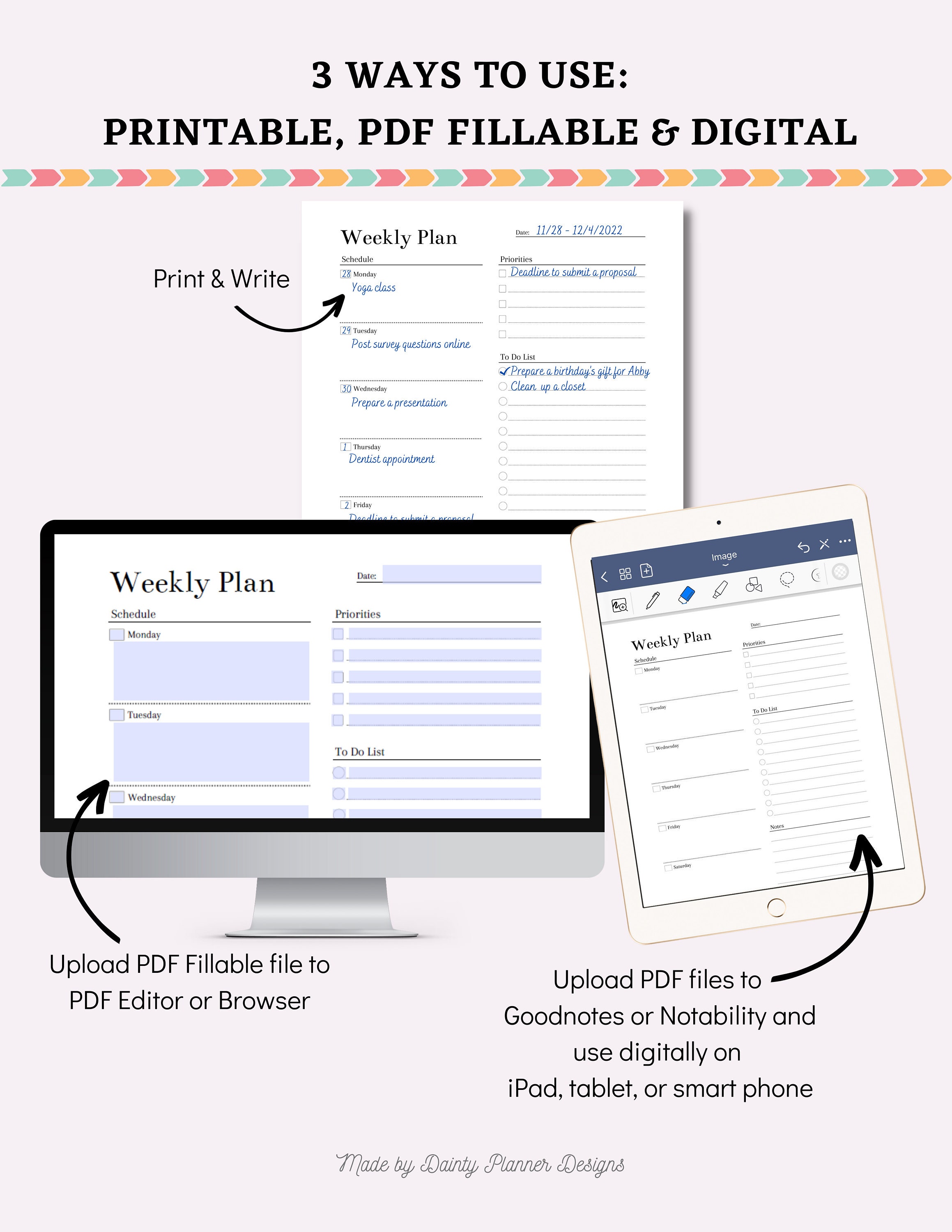 Weekly to Do List Printable & Digital, Minimalist Weekly Planner, Week ...