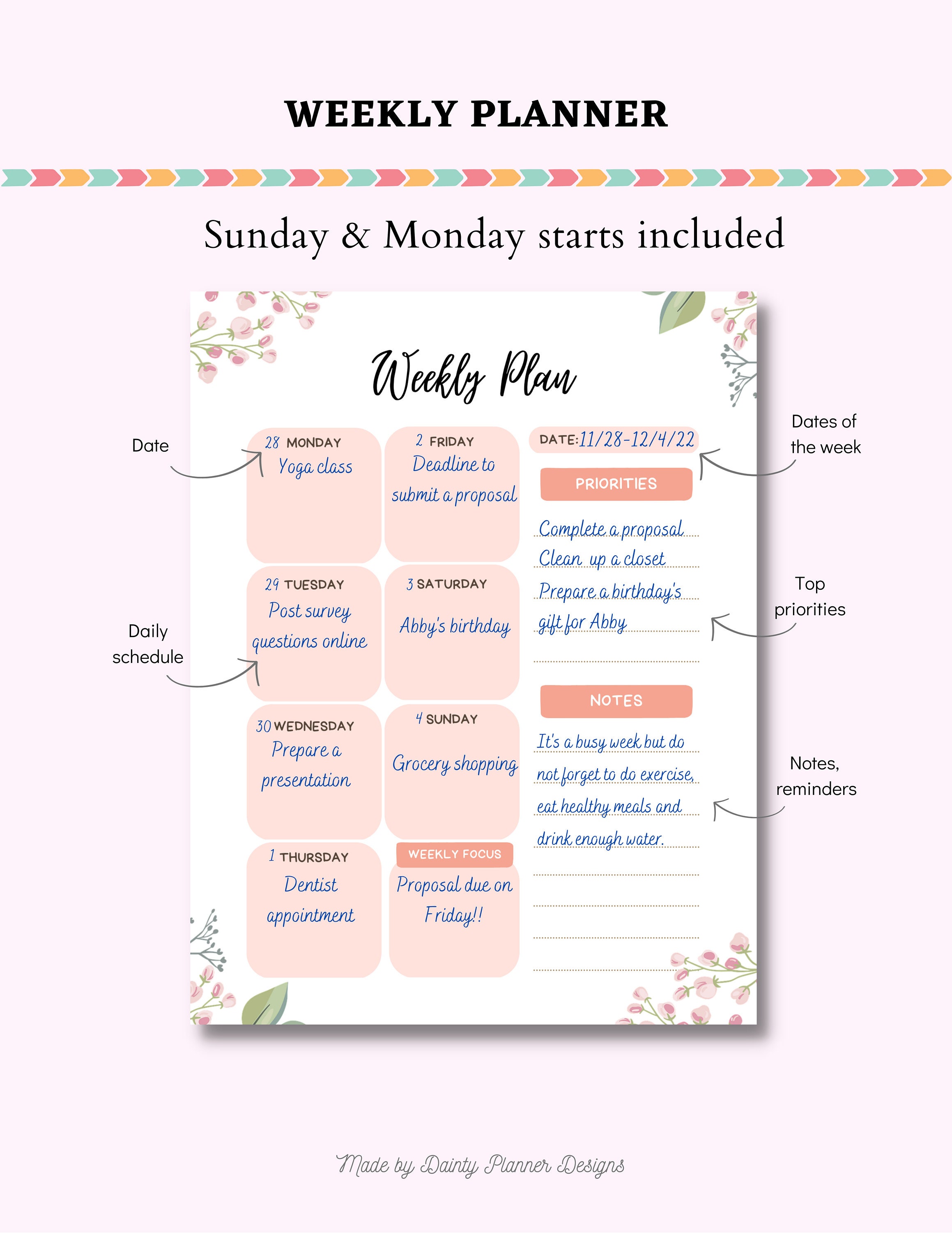 Daily Weekly Planner, Self Care Journal, Printable Personal Planner ...