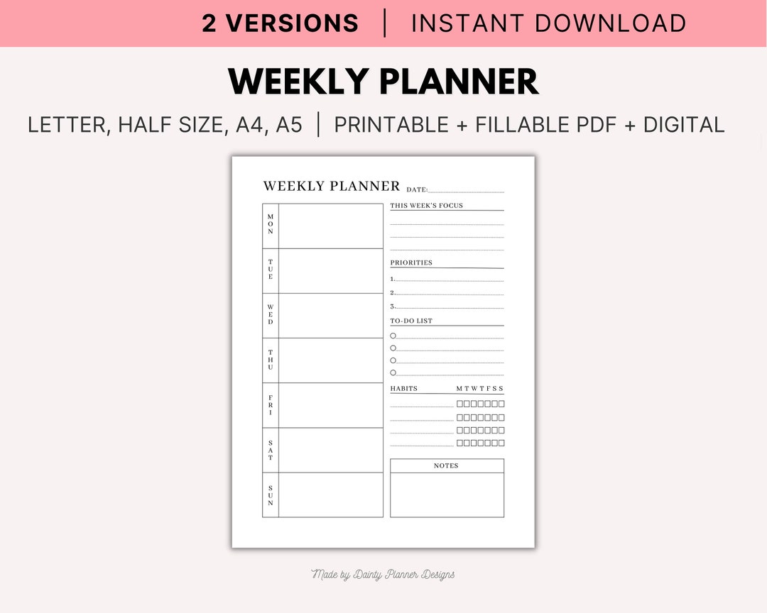 Minimalist Weekly Planner and Habit Tracker, Weekly to Do List ...