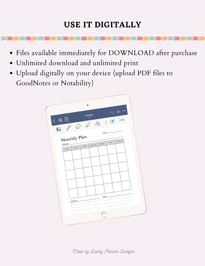 Monthly Calendar Printable & Digital Planner, Month at a Glance ...