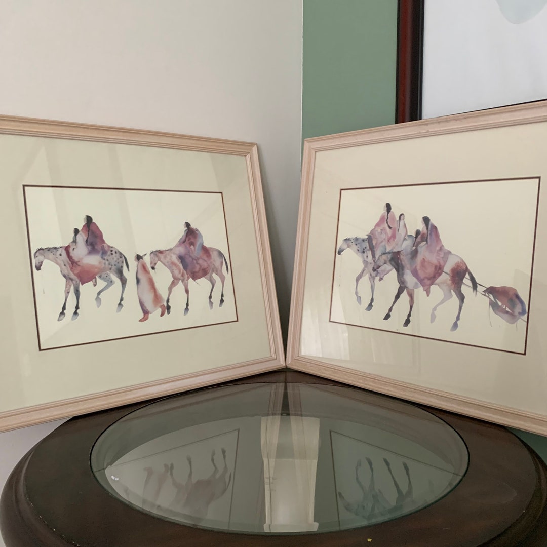 Carol Grigg Lost Tribes I & II Lithograph Prints Framed Cherokee Horse ...