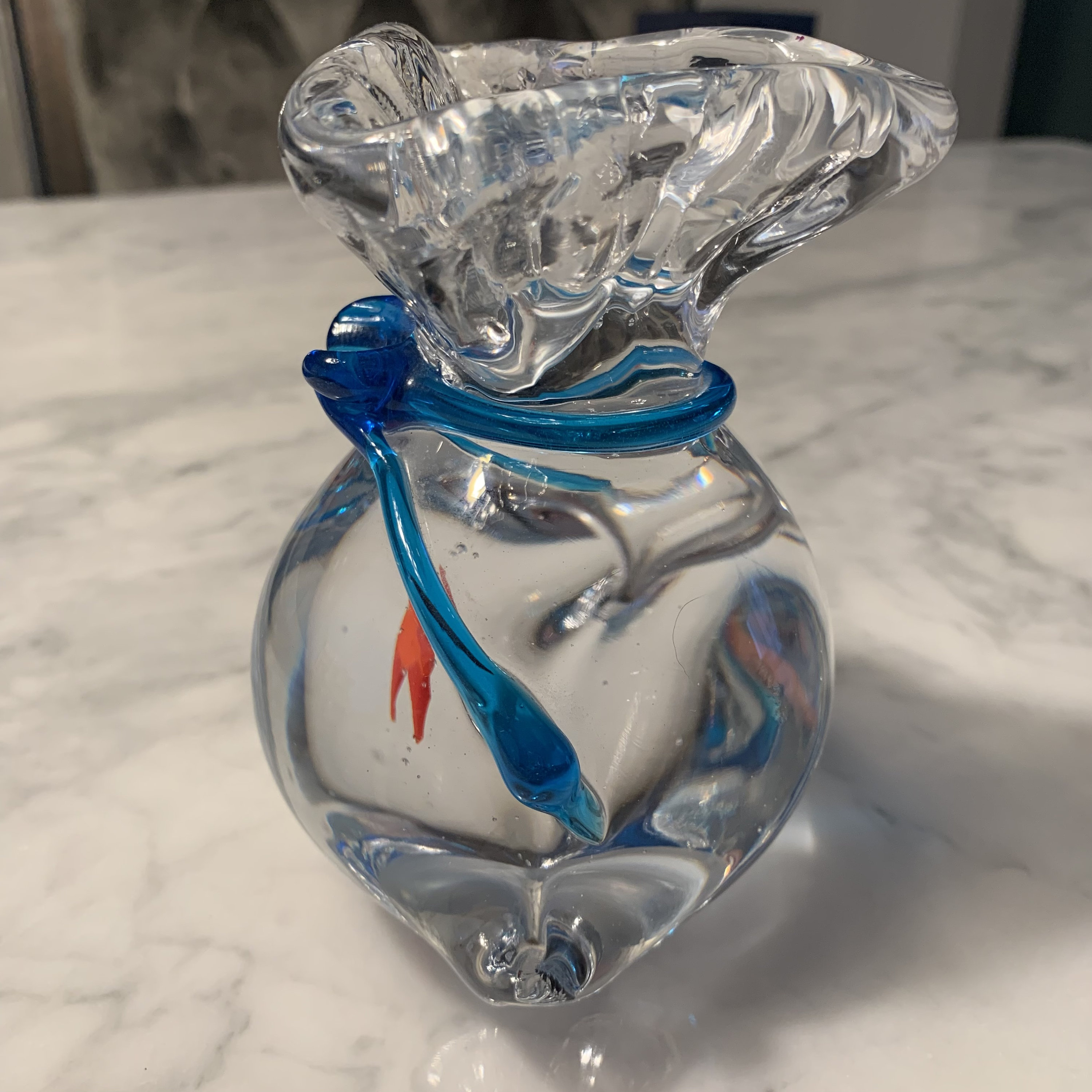 Murano Glass Aquarium Goldfish in A Bag Light Blue Ribbon Paperweight ...