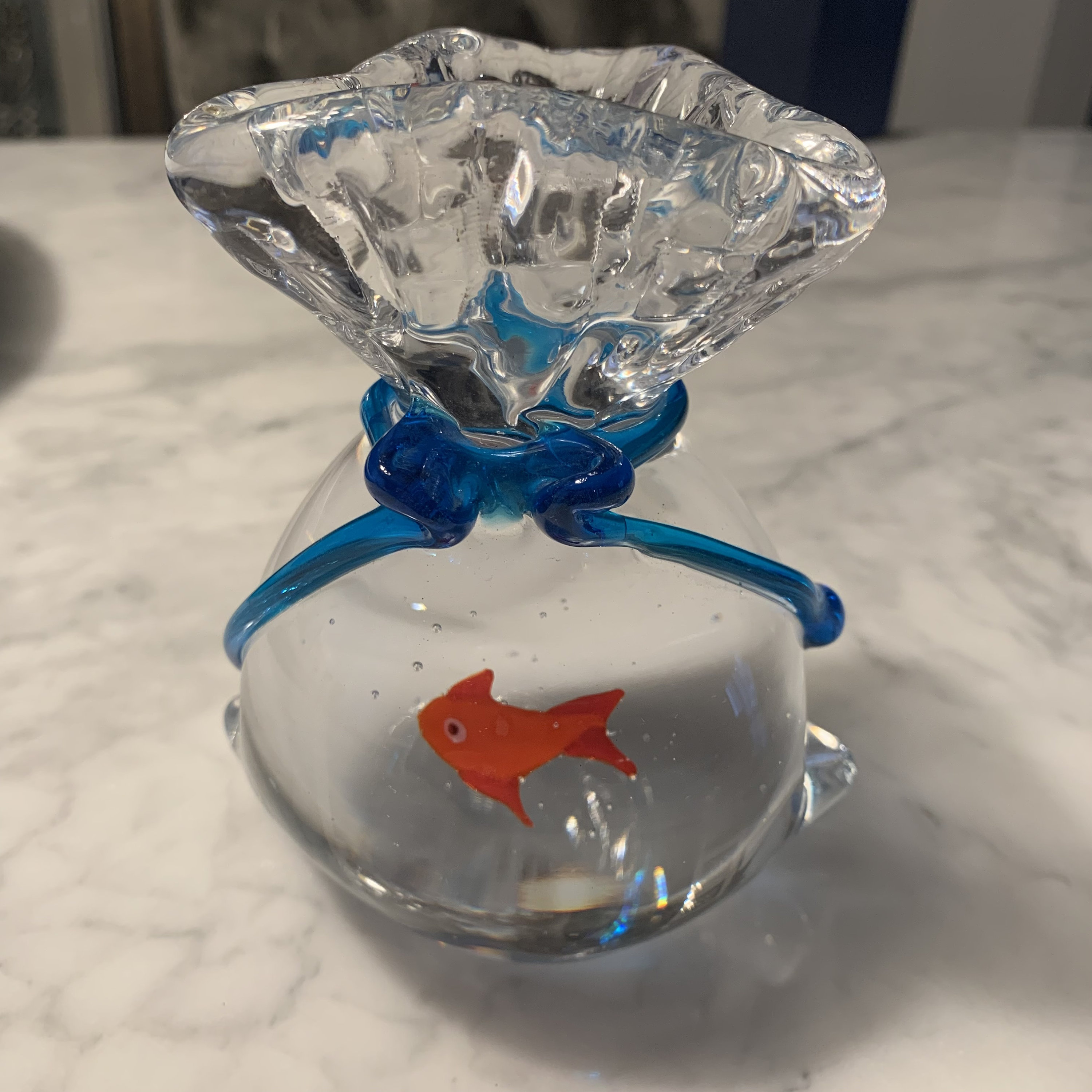 Murano Glass Aquarium Goldfish in A Bag Light Blue Ribbon Paperweight ...