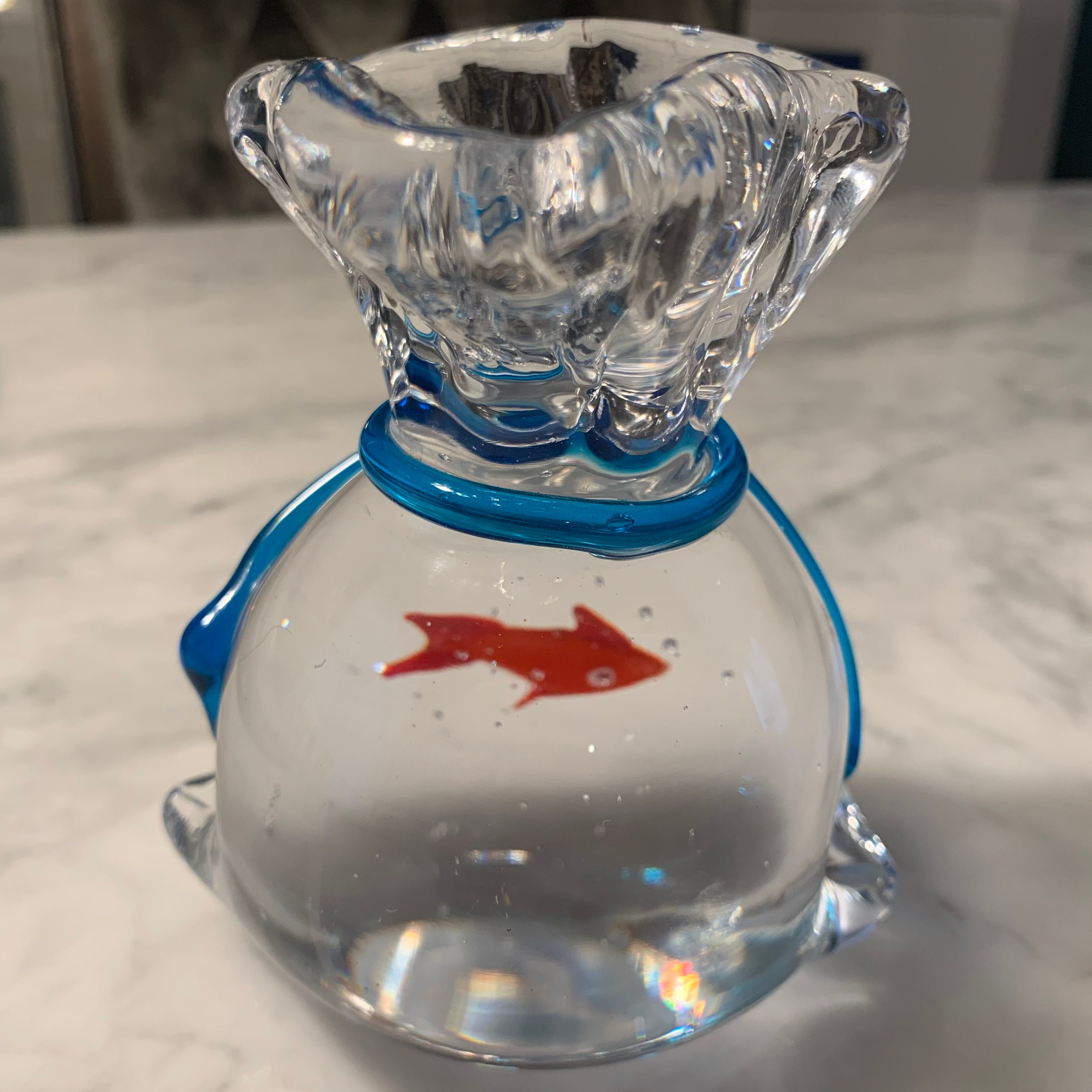 Murano Glass Aquarium Goldfish in A Bag Light Blue Ribbon Paperweight ...