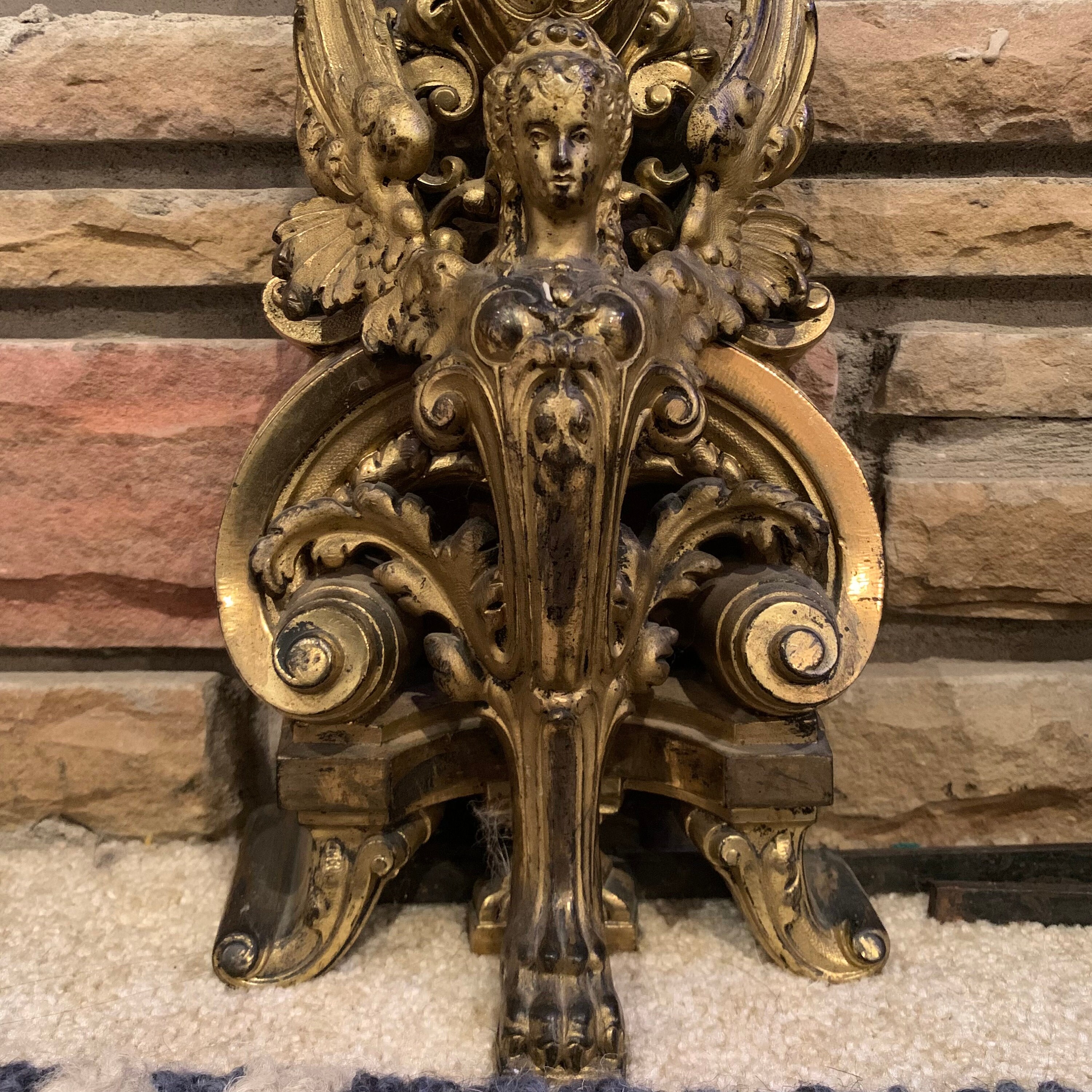 Antique Brass Fireplace Andirons Pair Goddess/siren Gilt Louis - Etsy