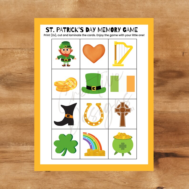 St. Patrick's Day Memory Game, Activity for Toddler, Preschool Game ...