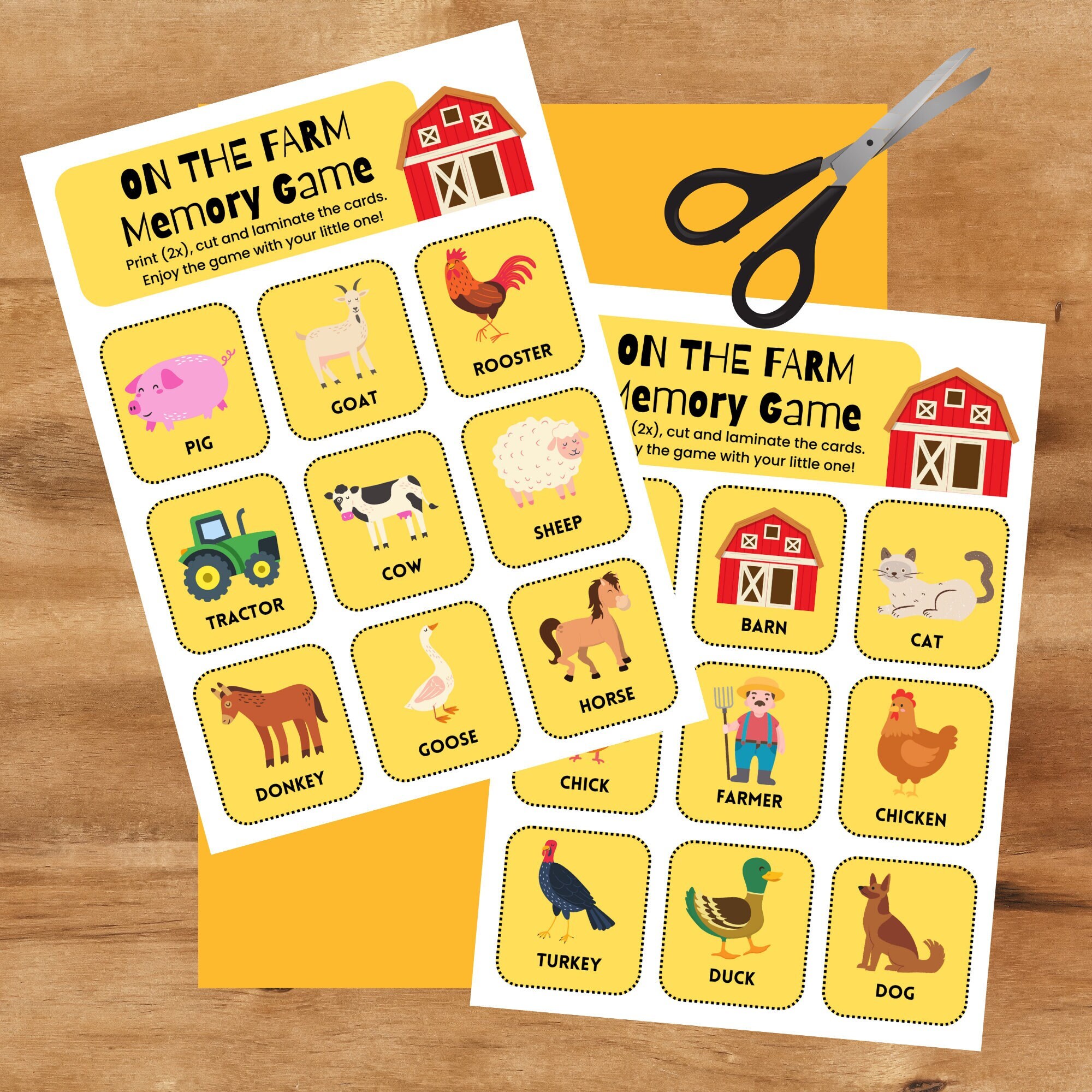 On the Farm Memory Game, Activity for Toddler, Preschool Game, Matching ...