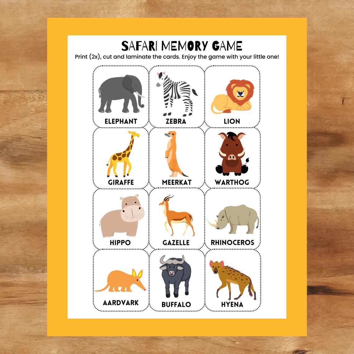 Safari Memory Game, Activity for Toddler, Preschool Game, Matching Game ...