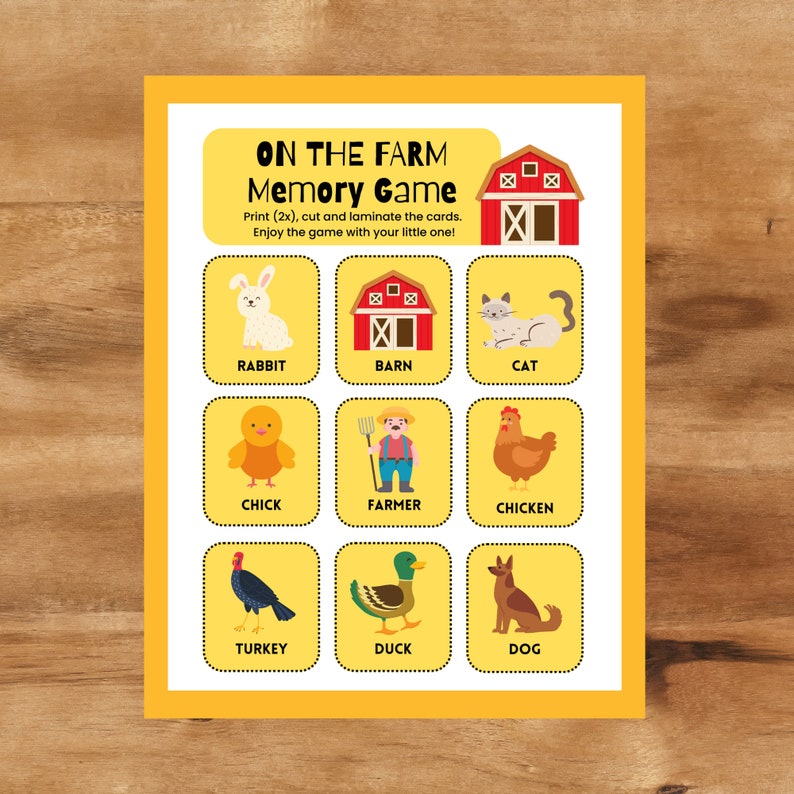 On the Farm Memory Game, Activity for Toddler, Preschool Game, Matching ...