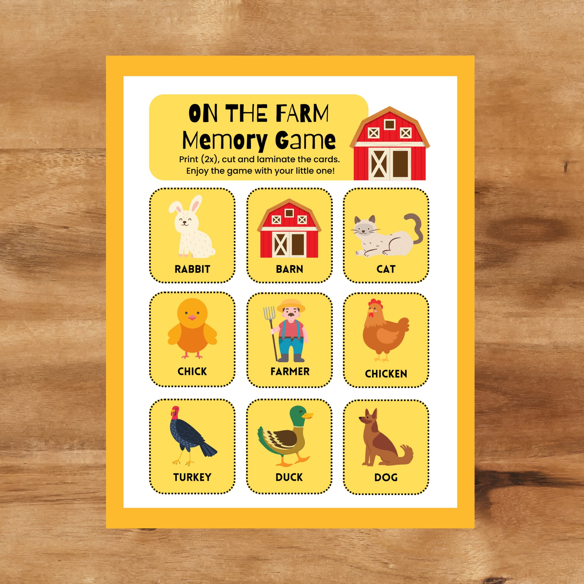 On the Farm Memory Game, Activity for Toddler, Preschool Game, Matching ...