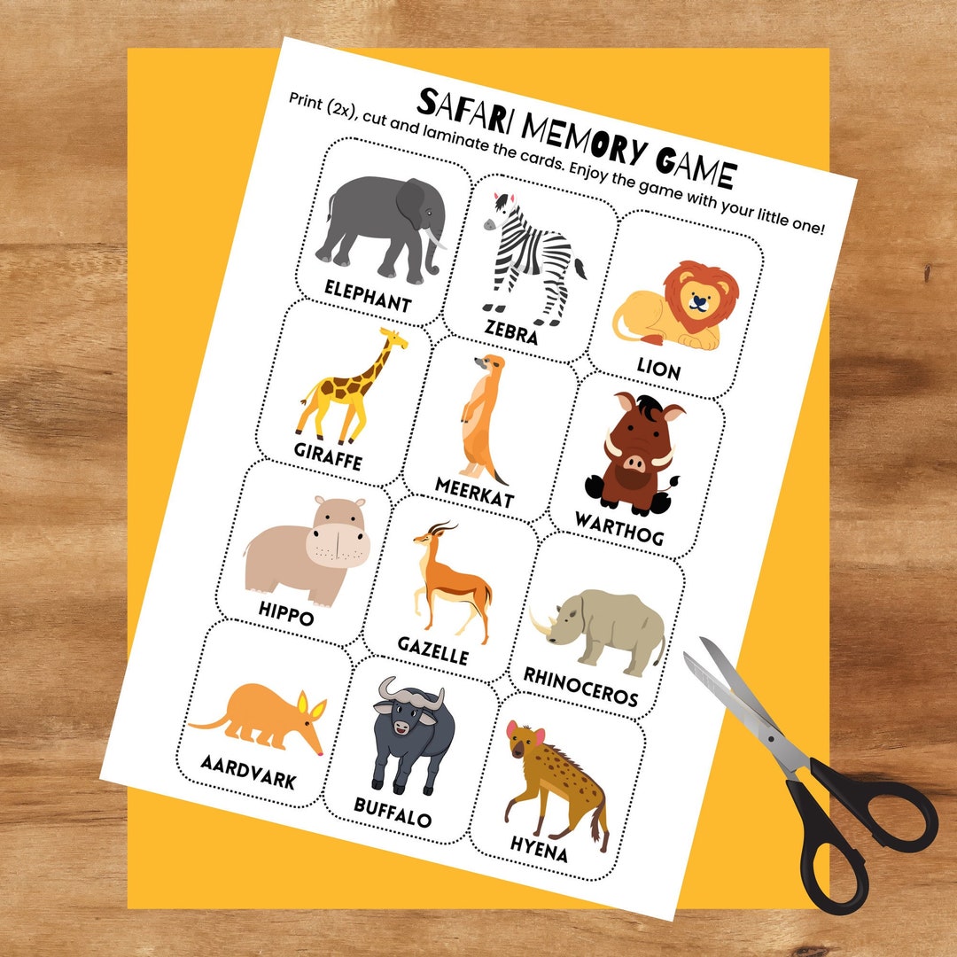 Safari Memory Game, Activity for Toddler, Preschool Game, Matching Game ...
