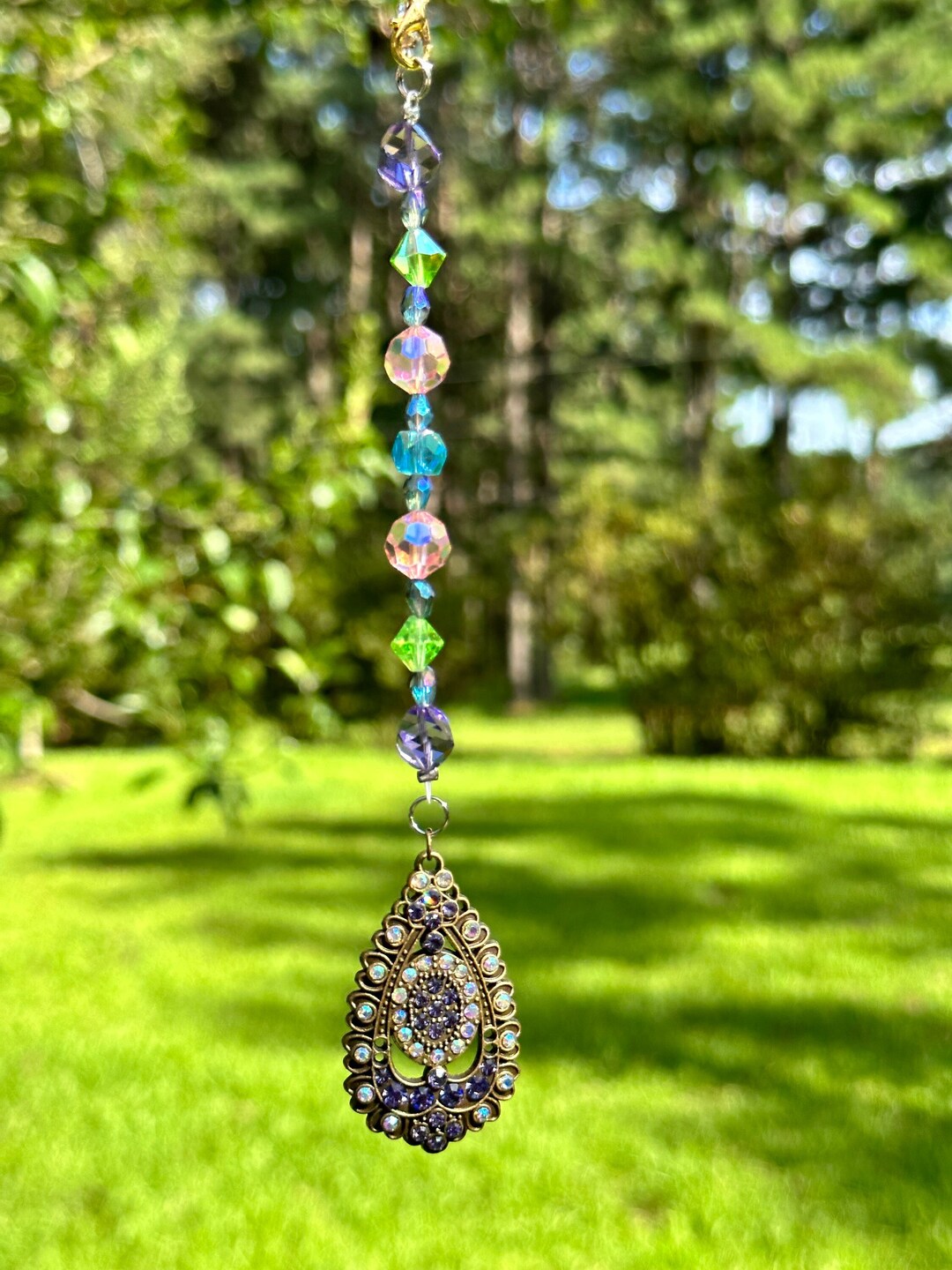 Pastel Crystal Car Charms, Rear View Mirror Charms, Car Accessory, Car ...