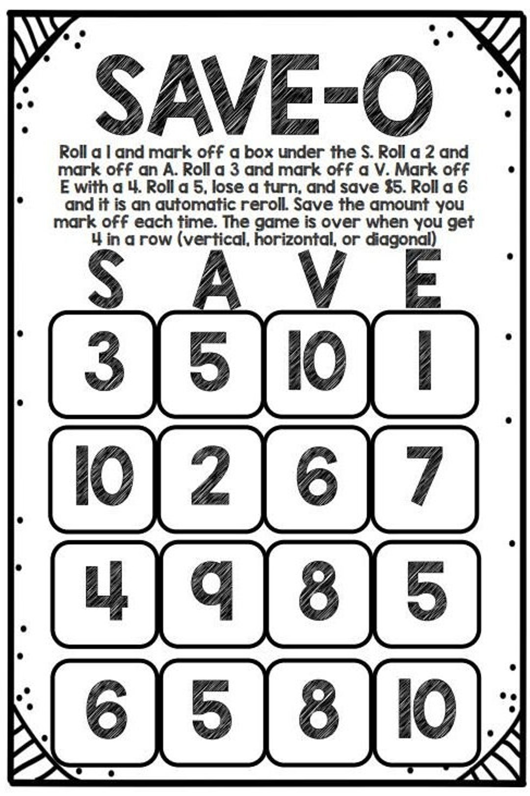 Printable SAVE O Saving Challenge Games Etsy Printable SAVE O Saving Challenge Games Etsy