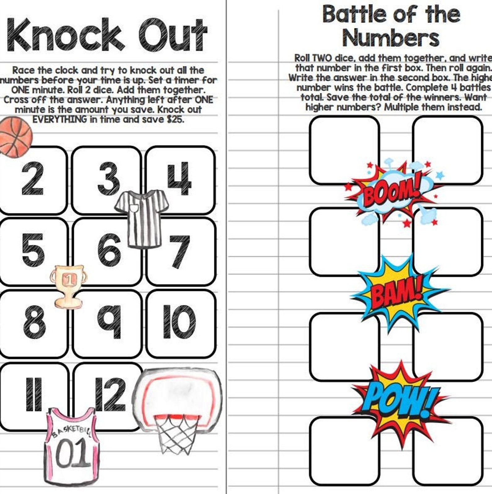 Printable Knock Out and Battle of the Numbers Savings - Etsy
