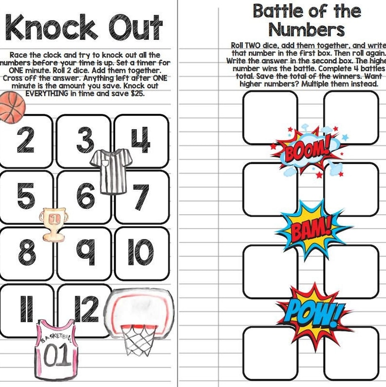 Printable Knock Out and Battle of the Numbers Savings - Etsy