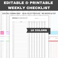 Editable Weekly Checklist, Student Calendar, To-do List, Task Chart ...
