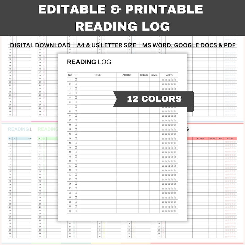 Reading Log Editable - Etsy