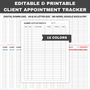Editable Client Appointment Tracker, Printable Appointment Reminder ...