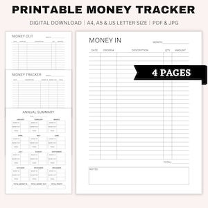 Printable Money Tracker, Expense Tracker, Savings Tracker, Money in ...